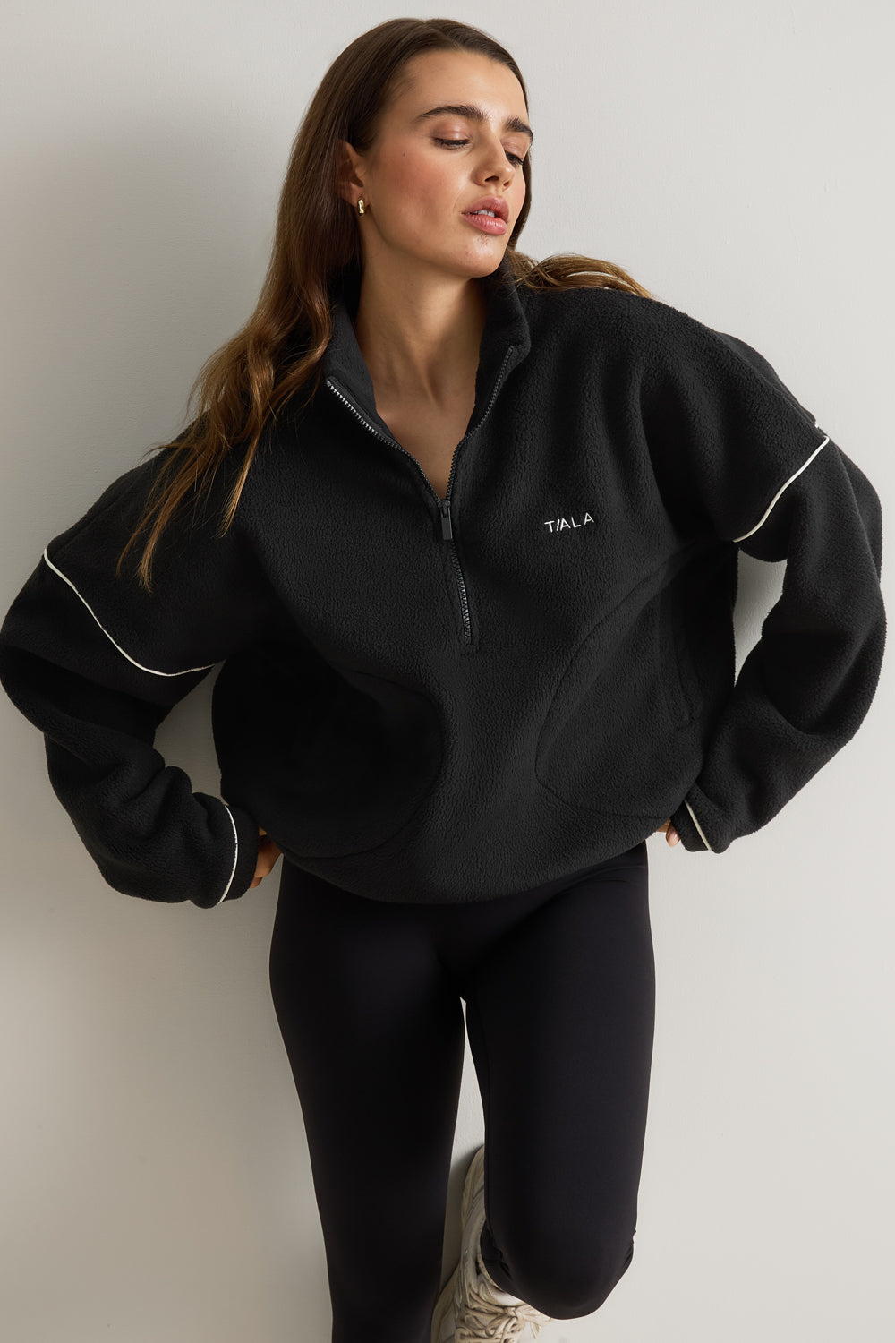 1/4 Zip Fleece Jacket - Black & Ivory – TALA